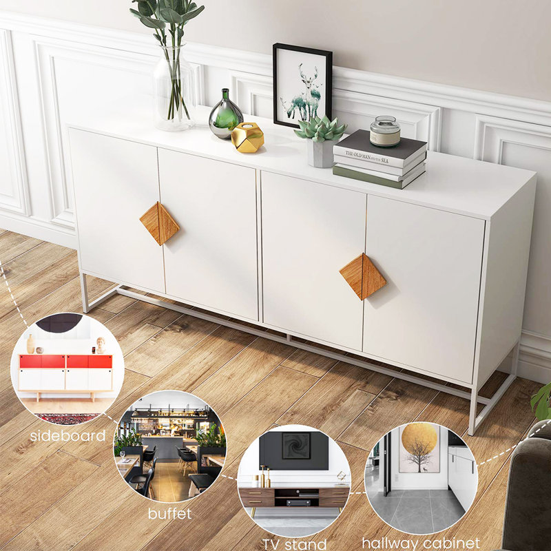 Ebern Designs 63"L Buffet Cabinet 4 Doors Modern Kitchen Buffet Storage Sideboard Cabinet ...